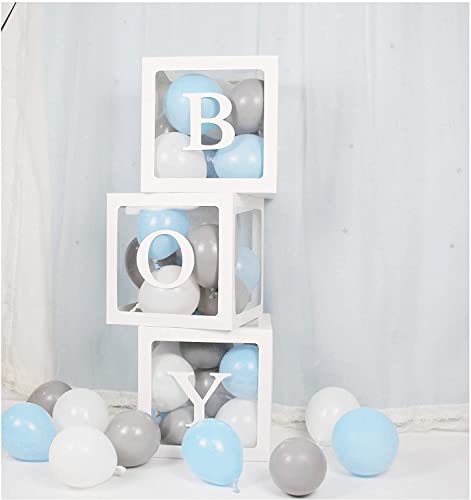 luckylibra Elephant Baby Shower Decorations For boy, B - O - Y Transparent Balloon Boxes & 30Pcs Latex Balloons