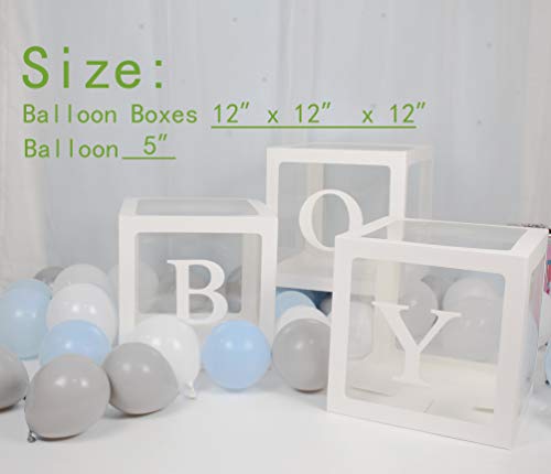 luckylibra Elephant Baby Shower Decorations For boy, B - O - Y Transparent Balloon Boxes & 30Pcs Latex Balloons