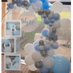 luckylibra Elephant Baby Shower Decorations For boy, B - O - Y Transparent Balloon Boxes & 30Pcs Latex Balloons