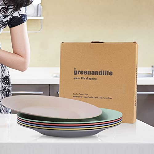 greenandlife 10inch/6pcs Dishwasher & Microwave Safe Wheat Straw Plates - Lightweight Reusable Unbreakable Dinner Plates, Non-toxin, BPA Free and Healthy for Kids Children Toddler & Adult