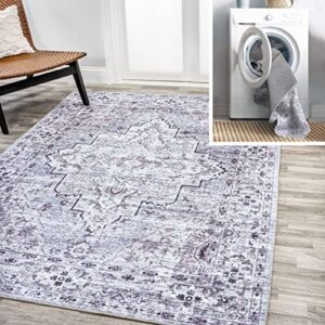 jonathan y wsh102a-3 didim boho gray medallion machine washable indoor bohemian transitional area rug,high traffic,kitchen,living room,backyard,non shedding,3 x 5,gray/purple