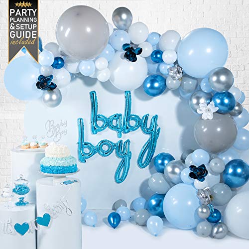 Baby Shower Decorations Boy | 129 Piece Kit with Birthday Balloons | Blue Balloon Arch| Navy Blue Balloons| Baby Blue Balloons| Blue Balloon Garland | Baby Boy Baby Shower Decorations | Its a boy