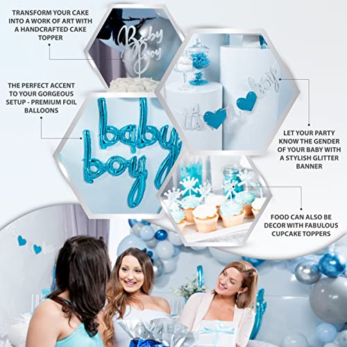 Baby Shower Decorations Boy | 129 Piece Kit with Birthday Balloons | Blue Balloon Arch| Navy Blue Balloons| Baby Blue Balloons| Blue Balloon Garland | Baby Boy Baby Shower Decorations | Its a boy