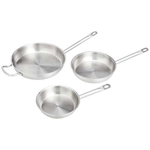 AmazonCommercial 3-Piece Stainless Steel Aluminum-Clad Fry Pan Set with 8", 9 1/2", and 12" Pan