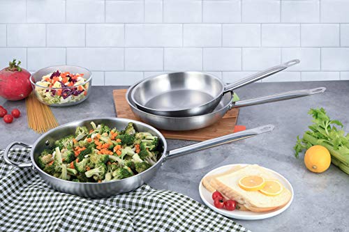 AmazonCommercial 3-Piece Stainless Steel Aluminum-Clad Fry Pan Set with 8", 9 1/2", and 12" Pan