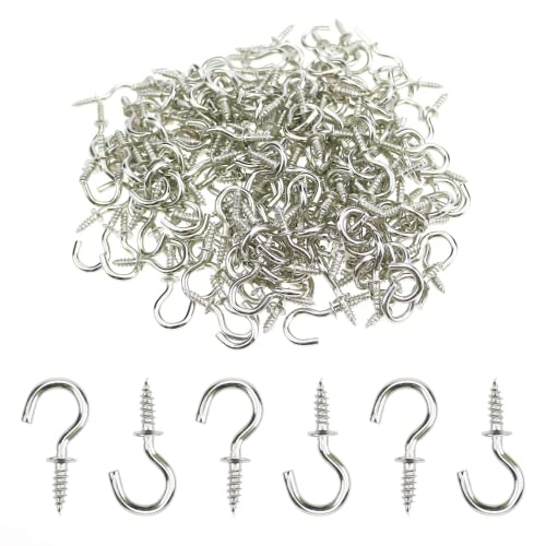 Mini Ceiling Screw Hooks, 200 Pieces 1/2 Inch Cup Hooks Screw-in Hooks for Hanging Plants Mug Arts Decorations，Silver