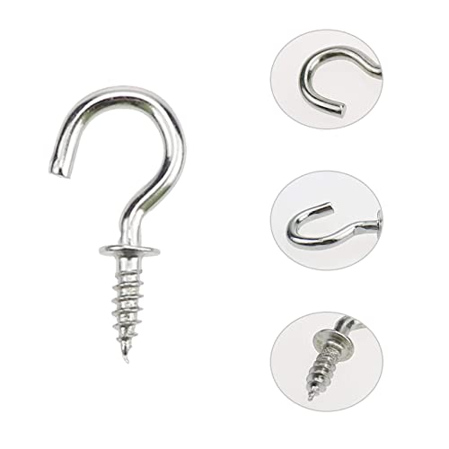 Mini Ceiling Screw Hooks, 200 Pieces 1/2 Inch Cup Hooks Screw-in Hooks for Hanging Plants Mug Arts Decorations，Silver