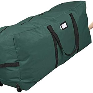 ProPik Rolling Christmas Tree Storage Bag, Fits Up to 7.5 Ft. Tall Disassembled Holiday Tree, 22" x 16" x 50", Large Heavy Duty Xmas Storage Container with 2 Wheels & Handles, 600D Oxford (Green)