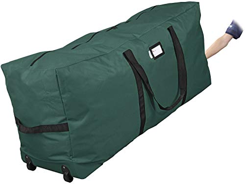 ProPik Rolling Christmas Tree Storage Bag, Fits Up to 7.5 Ft. Tall Disassembled Holiday Tree, 22" x 16" x 50", Large Heavy Duty Xmas Storage Container with 2 Wheels & Handles, 600D Oxford (Green)