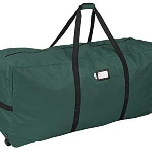 ProPik Rolling Christmas Tree Storage Bag, Fits Up to 7.5 Ft. Tall Disassembled Holiday Tree, 22" x 16" x 50", Large Heavy Duty Xmas Storage Container with 2 Wheels & Handles, 600D Oxford (Green)