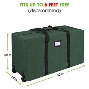 ProPik Rolling Christmas Tree Storage Bag, Fits Up to 7.5 Ft. Tall Disassembled Holiday Tree, 22" x 16" x 50", Large Heavy Duty Xmas Storage Container with 2 Wheels & Handles, 600D Oxford (Green)