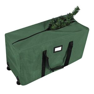 ProPik Rolling Christmas Tree Storage Bag, Fits Up to 7.5 Ft. Tall Disassembled Holiday Tree, 22" x 16" x 50", Large Heavy Duty Xmas Storage Container with 2 Wheels & Handles, 600D Oxford (Green)