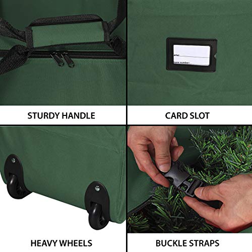 ProPik Rolling Christmas Tree Storage Bag, Fits Up to 7.5 Ft. Tall Disassembled Holiday Tree, 22" x 16" x 50", Large Heavy Duty Xmas Storage Container with 2 Wheels & Handles, 600D Oxford (Green)