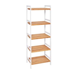 kinbor bamboo shelf - 5 tier utility shelf, bamboo shelving unit, multipurpose tall bamboo rack display shelf unit for home office bathroom kitchen living room