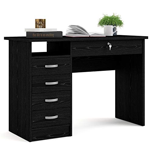 Tvilum Desk with 5 Drawers, Black Woodgrain