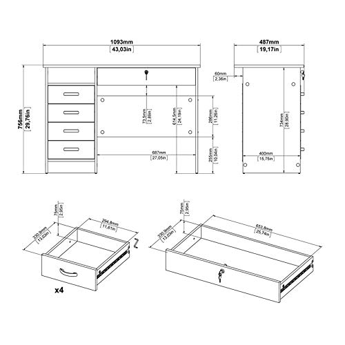 Tvilum Desk with 5 Drawers, Black Woodgrain