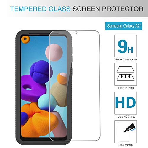 LeYi for Samsung Galaxy A21 Case, Samsung A21 Case, Galaxy A21 Phone Case with [2X Glass Screen Protector], Full-Body Protective Rugged Hybrid Bumper Shockproof Clear Phone Case for A21, Black