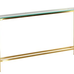 Cortesi Home Juan Console Table, Skinny 56" x 8", Brushed Gold Color with Clear 10mm Glass,CH-AT656930