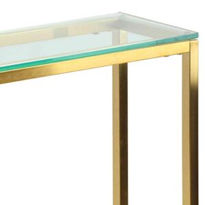 Cortesi Home Juan Console Table, Skinny 56" x 8", Brushed Gold Color with Clear 10mm Glass,CH-AT656930