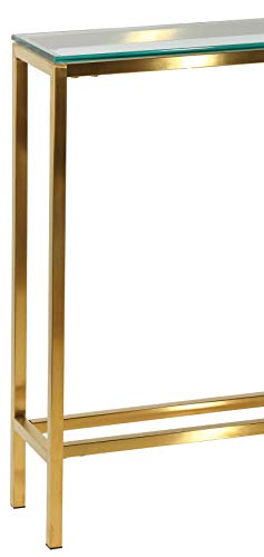 Cortesi Home Juan Console Table, Skinny 56" x 8", Brushed Gold Color with Clear 10mm Glass,CH-AT656930