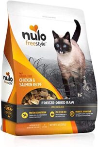 nulo freestyle freeze-dried raw, ultra-rich grain-free dry cat food for all breeds and life stages with bc30 probiotic for digestive and immune health, chicken & salmon, 8 ounces