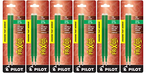 Pilot FriXion Ball Gel Ink Refills, Fine Point, 0.7mm, Green Ink, 12 Refills