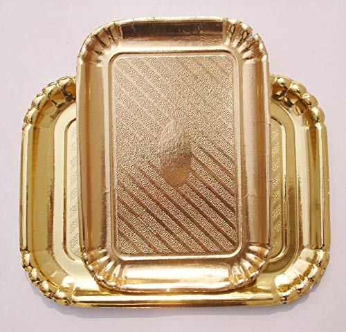 gold cookie tray Gold Cake Trays gold rectangle dessert trays gold disposable serving trays for parties and gold trays for dessert table (Pack of 12 )