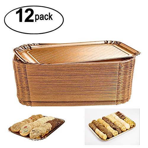 gold cookie tray Gold Cake Trays gold rectangle dessert trays gold disposable serving trays for parties and gold trays for dessert table (Pack of 12 )