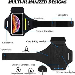 Cell Phone Running Armband with Airpods Zipper Pocket Armband Case Running Holder For iPhone 14/14 Pro Max/13/13 Pro/12 Pro Max/12 Pro /11 Pro Max,Galaxy S20 S10,Sweatproof Arm Band with Card/Key Bag