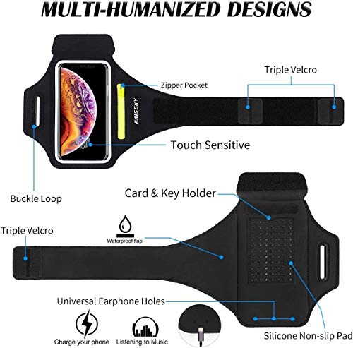 Cell Phone Running Armband with Airpods Zipper Pocket Armband Case Running Holder For iPhone 14/14 Pro Max/13/13 Pro/12 Pro Max/12 Pro /11 Pro Max,Galaxy S20 S10,Sweatproof Arm Band with Card/Key Bag