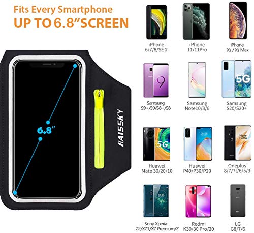 Cell Phone Running Armband with Airpods Zipper Pocket Armband Case Running Holder For iPhone 14/14 Pro Max/13/13 Pro/12 Pro Max/12 Pro /11 Pro Max,Galaxy S20 S10,Sweatproof Arm Band with Card/Key Bag