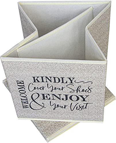 Shoe Covers Box - Welcomes Guests to Please Cover Shoes. Indoor Foldable Storage Bin to Fill w/your Favorite Booties. For Homeowner, Real Estate Agent, Realtor Open House Supplies | 1 Beige & Black