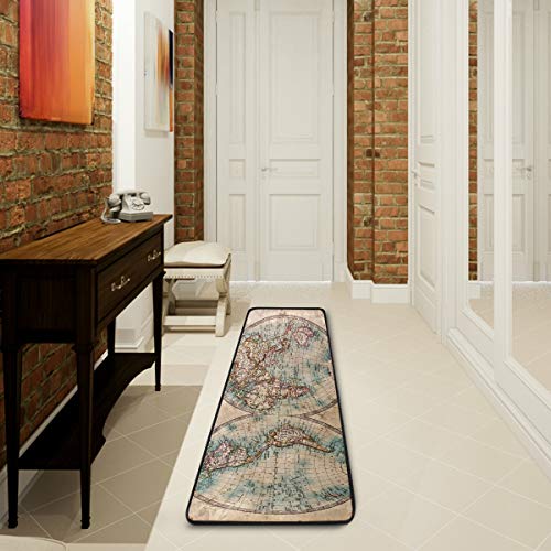 Bolaz Doormat Area Rug Mat A Genuine Old Stained World Map Runner Carpet for Bedroom Front Door Kitchen Indoors Home Decoration 72 x 24inch