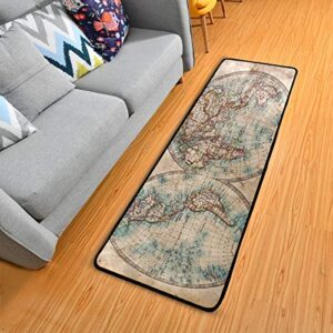 Bolaz Doormat Area Rug Mat A Genuine Old Stained World Map Runner Carpet for Bedroom Front Door Kitchen Indoors Home Decoration 72 x 24inch