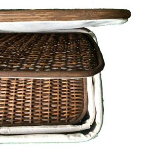 GUTZ Handcrafted Wicker Set of 3 Storage Handwoven Rattan Footlocker Basket Chest Home Organizers with Lids, Handles, Cloth Liner and Coconut Buttons, Jute Rope, and Raffia Weave Accent