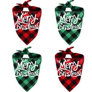 4 pieces christmas dog bandanas christmas buffalo plaid pet scarf xmas dog triangle bibs decoration adjustable washable bandanas kerchief party supplies for dogs cats