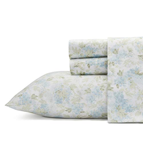 Laura Ashley - King Sheets, Soft Sateen Cotton Bedding Set - Sleek, Smooth, & Breathable Home Decor (Rena Teal, King)