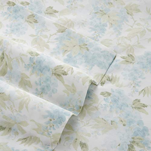 Laura Ashley - King Sheets, Soft Sateen Cotton Bedding Set - Sleek, Smooth, & Breathable Home Decor (Rena Teal, King)