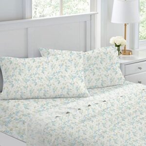 Laura Ashley - King Sheets, Soft Sateen Cotton Bedding Set - Sleek, Smooth, & Breathable Home Decor (Rena Teal, King)