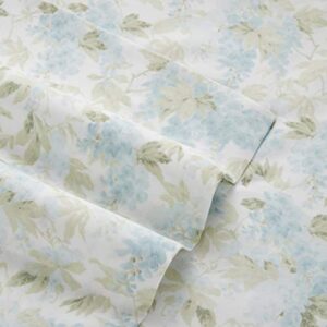 Laura Ashley - King Sheets, Soft Sateen Cotton Bedding Set - Sleek, Smooth, & Breathable Home Decor (Rena Teal, King)