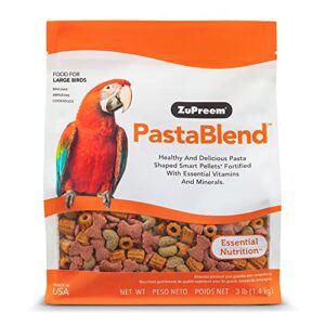 zupreem pastablend bird smart pellets food for large birds, 3 lb bag - made in the usa, daily nutrition, essential vitamins, minerals, for amazons, macaws, cockatoos