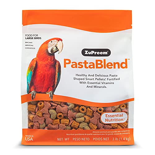 ZuPreem PastaBlend Bird Smart Pellets Food for Large Birds, 3 lb Bag - Made in The USA, Daily Nutrition, Essential Vitamins, Minerals, for Amazons, Macaws, Cockatoos