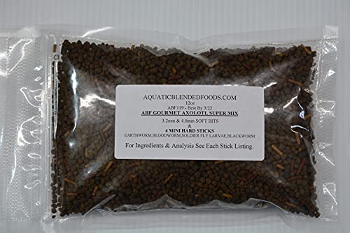 AQUATICBLENDEDFOODS ABF Axolotl Food Mix, Soft BITS & Mini Sticks,Bloodworm,Earthworm,Krill,ABF284 (3oz) - Heat Sealed for Freshness - 24HR Ship