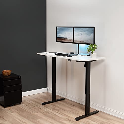 VIVO 60-inch Electric Height Adjustable 60 x 24 inch Stand Up Desk, White Solid One-Piece Table Top, Black Frame, Home & Office Furniture Sets, B0 Series, DESK-KIT-B06W