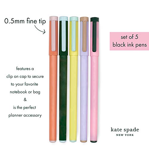 Kate Spade New York Black Ink Fine Tip Pen Set of 5, Colorblock