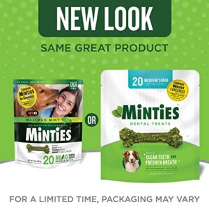 Minties VetIQ Dog Dental Bone Treats, Dental Chews for Medium/Large Dogs (Over 40 Lbs), 32 Ounces, Green, 40 Count