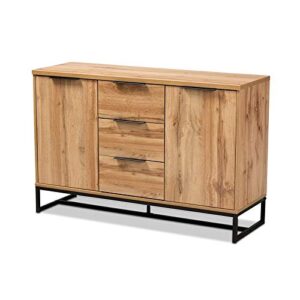 baxton studio reid oak finished wood black metal 3-drawer sideboard buffet