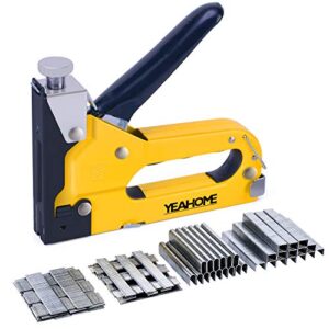 upholstery staple gun heavy duty, yeahome 4-in-1 stapler gun with 4000 staples, manual brad nailer power adjustment stapler gun for wood, crafts, carpentry, decoration diy