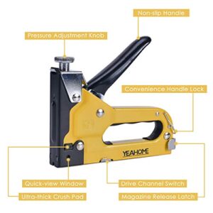 Upholstery Staple Gun Heavy Duty, YEAHOME 4-in-1 Stapler Gun with 4000 Staples, Manual Brad Nailer Power Adjustment Stapler Gun for Wood, Crafts, Carpentry, Decoration DIY