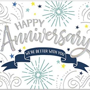 25 Employee Anniversary Cards - Confetti and Stars Design with Silver Holographic Foil Embossing - 26 White Envelopes - FSC Mix